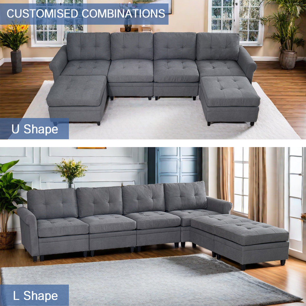 Inbox Zero Naeomi U-shaped Sectional Reversible Storage Sectional Sofa, 6 Seater Modular Couch ...